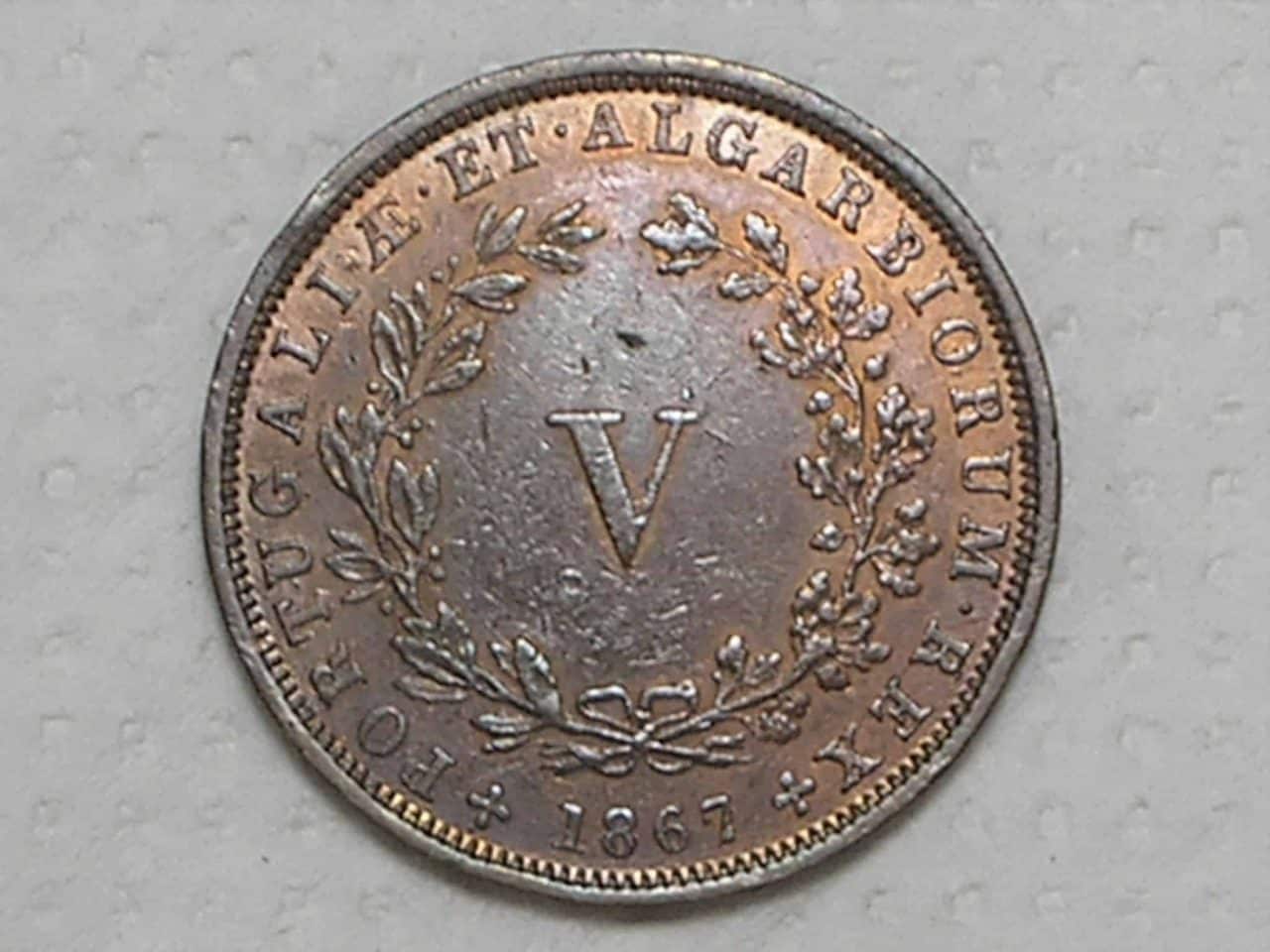 Portugal) V Réis - 1867 - Ludovicus I / Soberba / Cobre / P.01