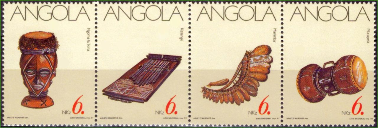 Angola - Instrumentos Musicais - 1991 - S/Completa - Tira Com 4 Selos