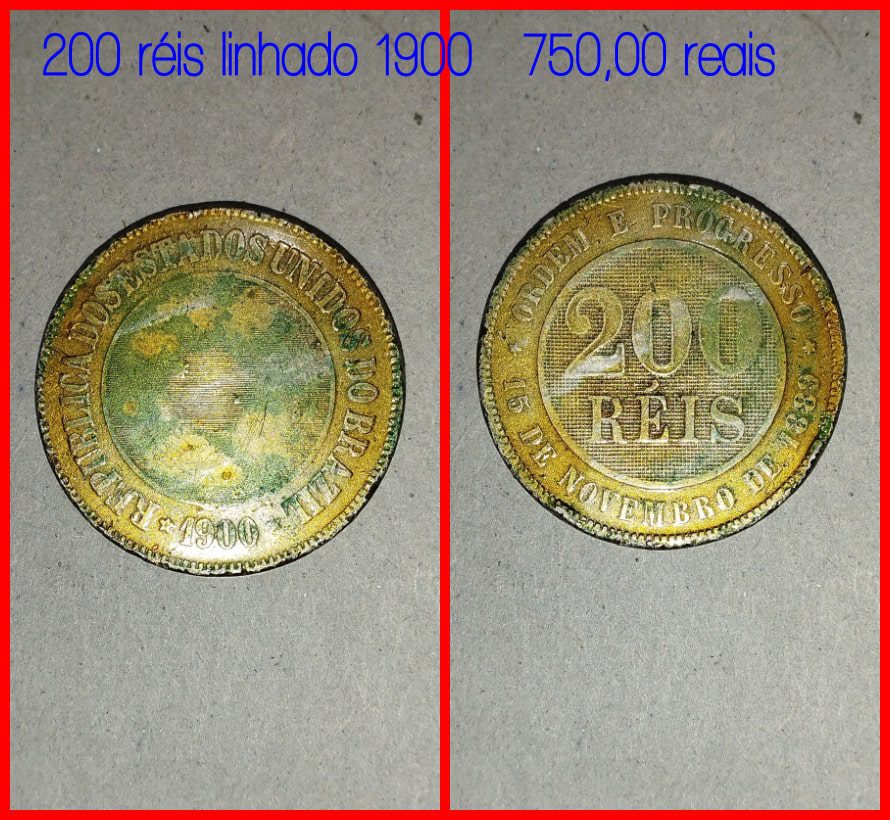 200 réis fundo linhado 1900 - Casa do Colecionador